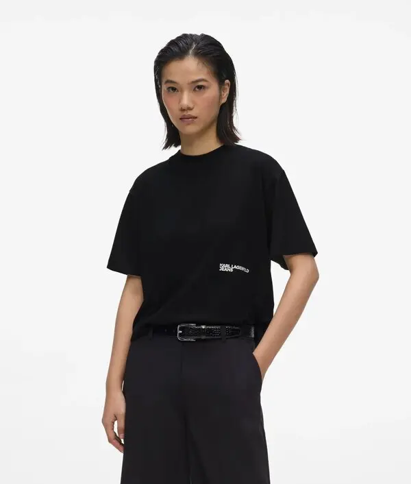 Karl Lagerfeld Regular Fit Flocked Floral T-shirt - Black