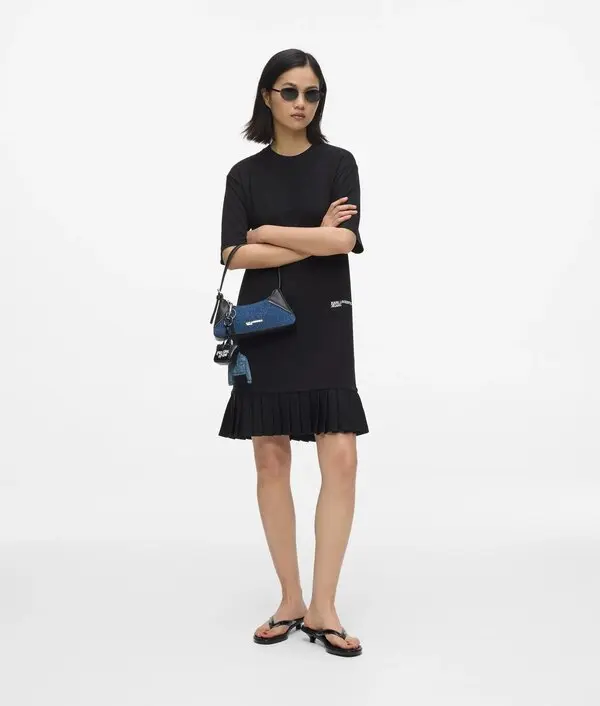 KL JEANS Jeans Organic Cotton T-shirt Dress With Pleated Hem - Black
