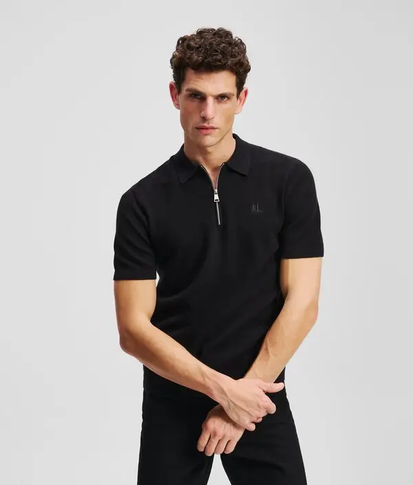 Karl Lagerfeld Zip-up Polo Shirt - Black