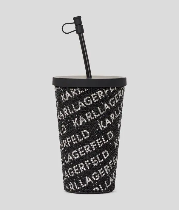 Karl Lagerfeld Rhinestone Logo To-go Cup - White/black