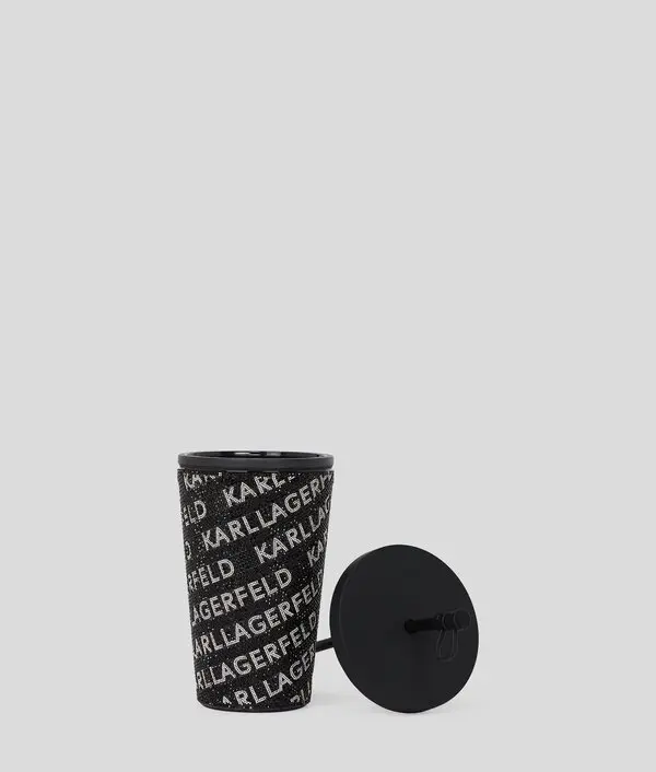 Karl Lagerfeld Rhinestone Logo To-go Cup - White/black