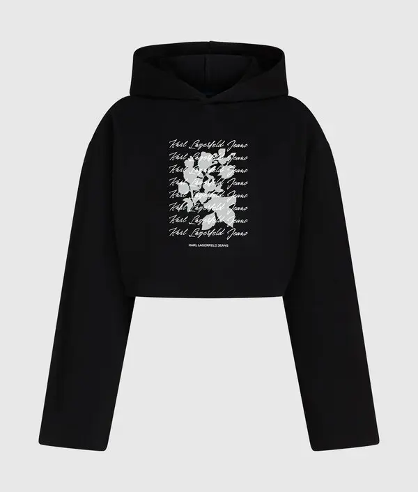 Karl Lagerfeld Cropped Flocked Floral Hoodie