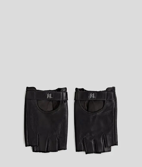 Karl Lagerfeld K/monogram Fingerless Leather Gloves - Black