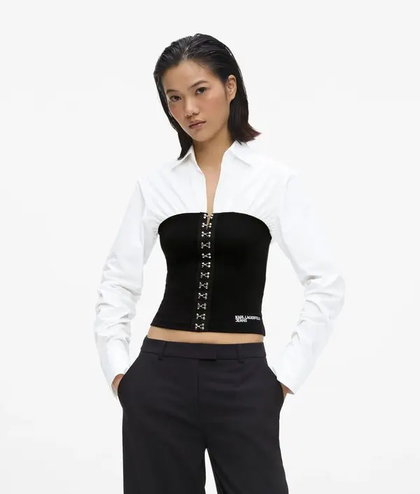 KL JEANS Jeans Corset Detail Poplin Shirt - White/black