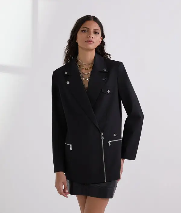 Karl Lagerfeld Biker Blazer With Zipper And Stud Details - Black