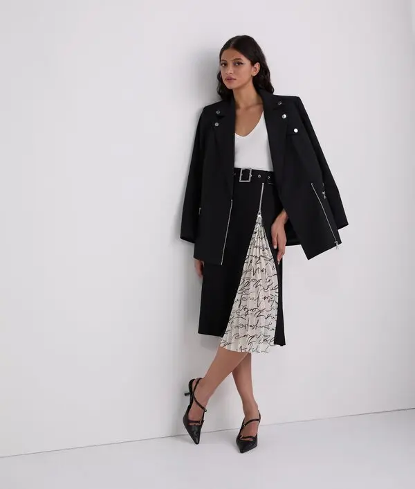 Karl Lagerfeld Pleated Panel Midi Skirt With Belted Waist