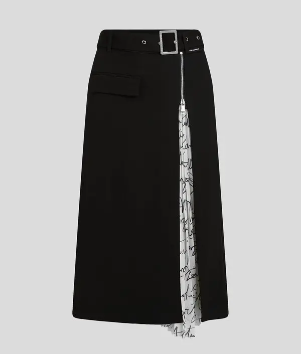 Karl Lagerfeld Pleated Panel Midi Skirt With Belted Waist