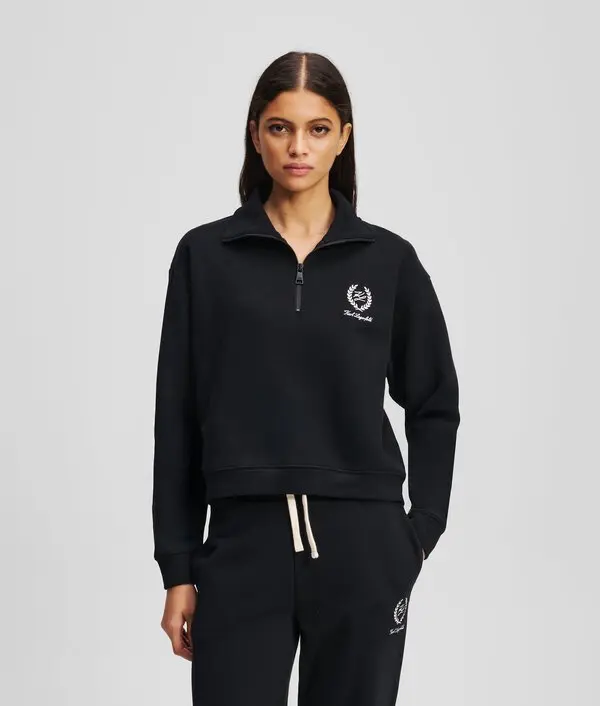 Karl Lagerfeld Embroidered Crest Half-zip Sweatshirt - Black