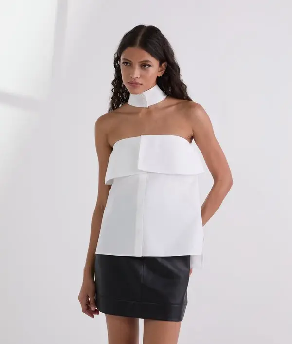 Karl Lagerfeld Strapless Bustier Shirt With High-neck Collar - White