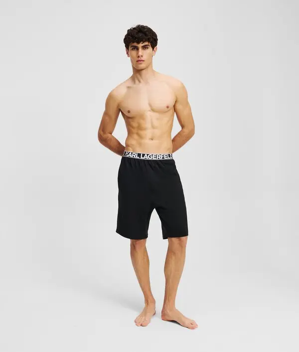 Karl Lagerfeld Logo Waistband Pajama Shorts - Black