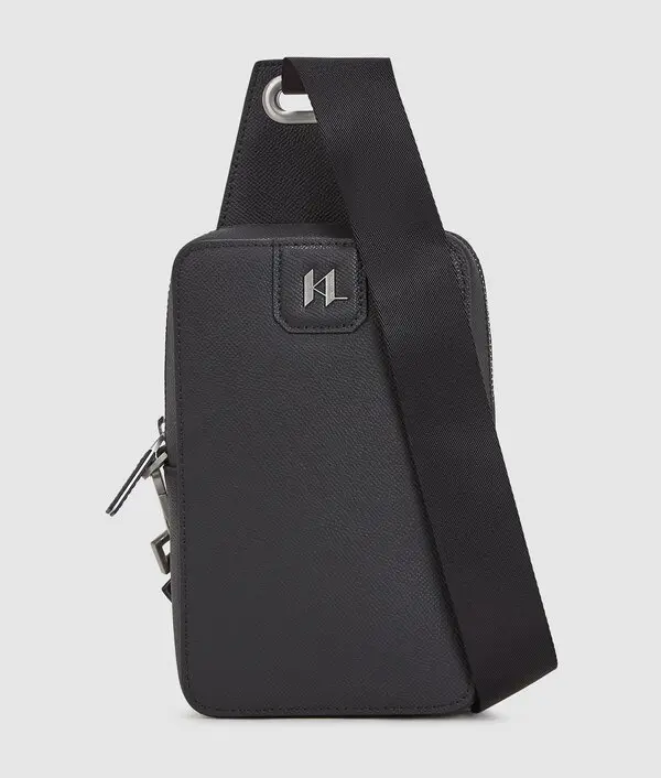 Karl Lagerfeld K/monogram Sling Bag In Smooth Cow Leather - Black