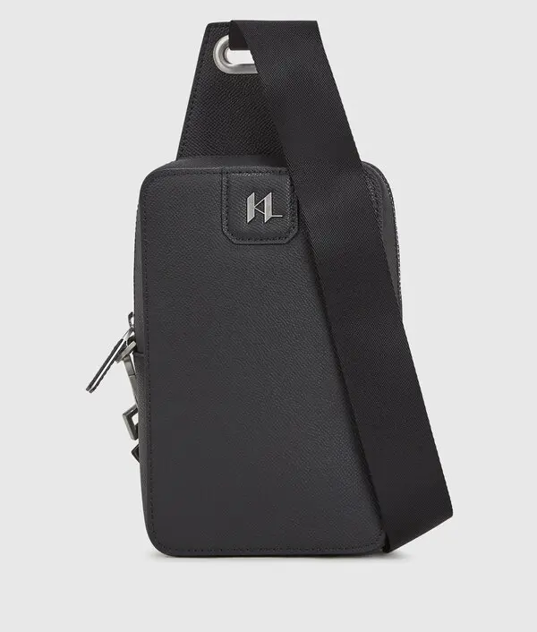 Karl Lagerfeld K/monogram Sling Bag In Smooth Cow Leather - Black