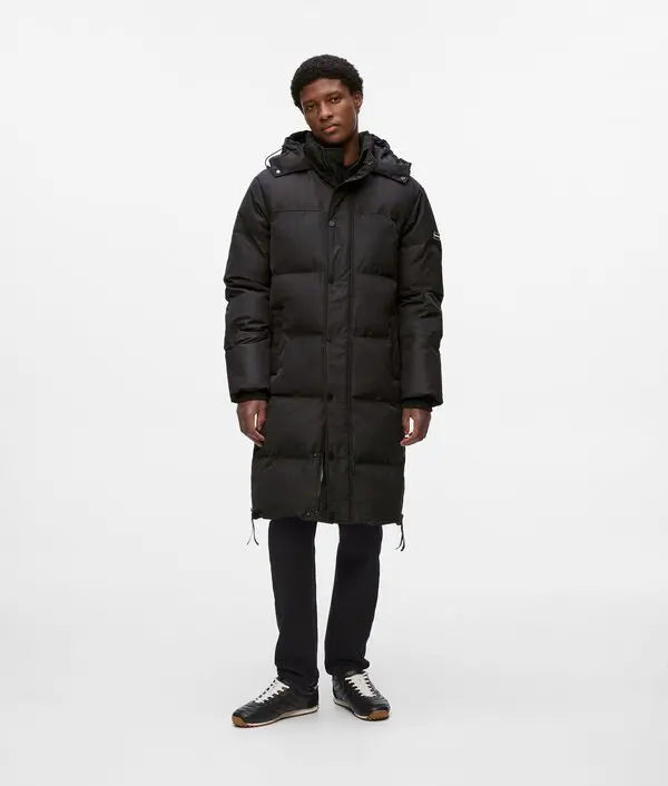 Karl Lagerfeld Longline Puffer Jacket With Hood - Black