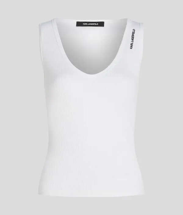 Karl Lagerfeld Ribbed V-neck Tank Top - White