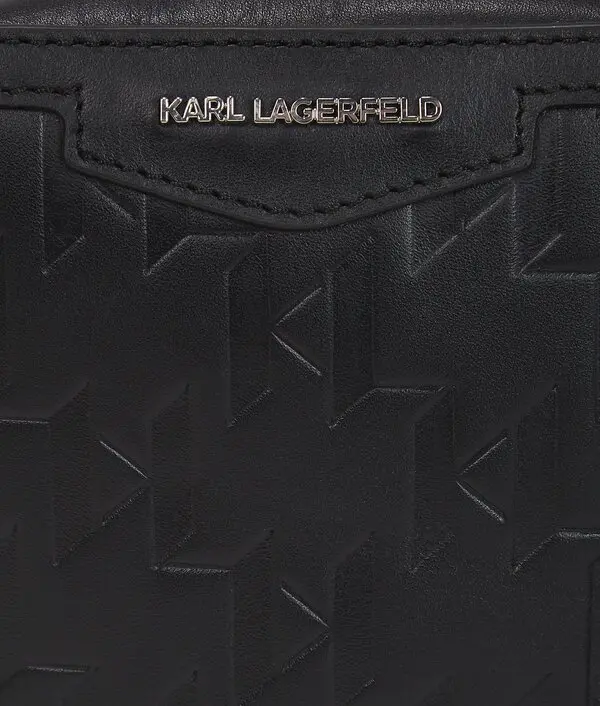 Karl Lagerfeld Embossed Monogram Leather Sling Bag - Black
