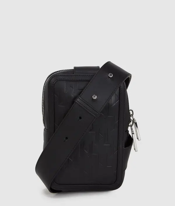 Karl Lagerfeld Embossed Monogram Leather Sling Bag - Black