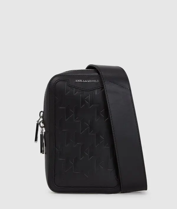 Karl Lagerfeld Embossed Monogram Leather Sling Bag - Black