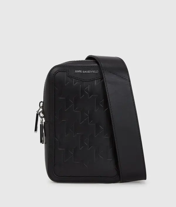 Karl Lagerfeld Embossed Monogram Leather Sling Bag - Black