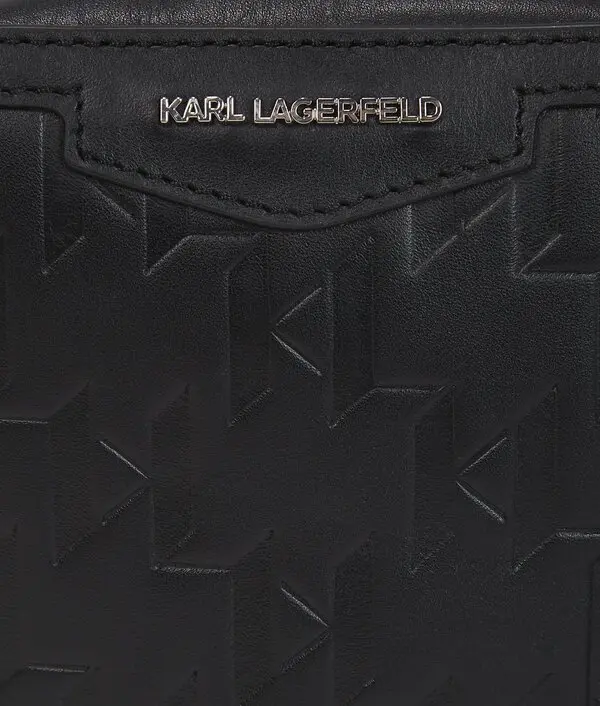 Karl Lagerfeld Embossed Monogram Leather Sling Bag - Black