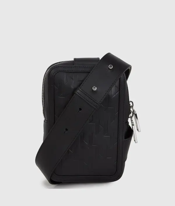 Karl Lagerfeld Embossed Monogram Leather Sling Bag - Black