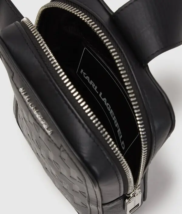 Karl Lagerfeld Embossed Monogram Leather Sling Bag - Black