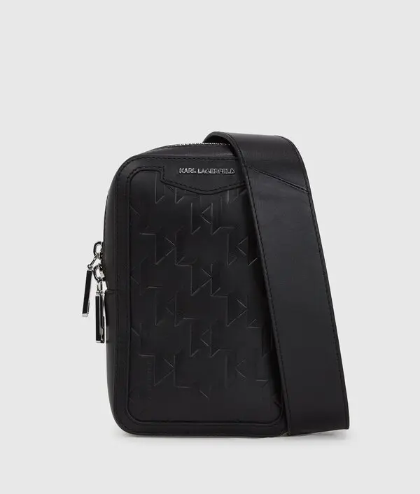 Karl Lagerfeld Embossed Monogram Leather Sling Bag - Black