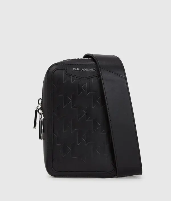 Karl Lagerfeld Embossed Monogram Leather Sling Bag - Black