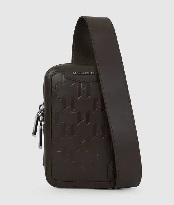 Karl Lagerfeld Embossed Monogram Leather Sling Bag - Fudge