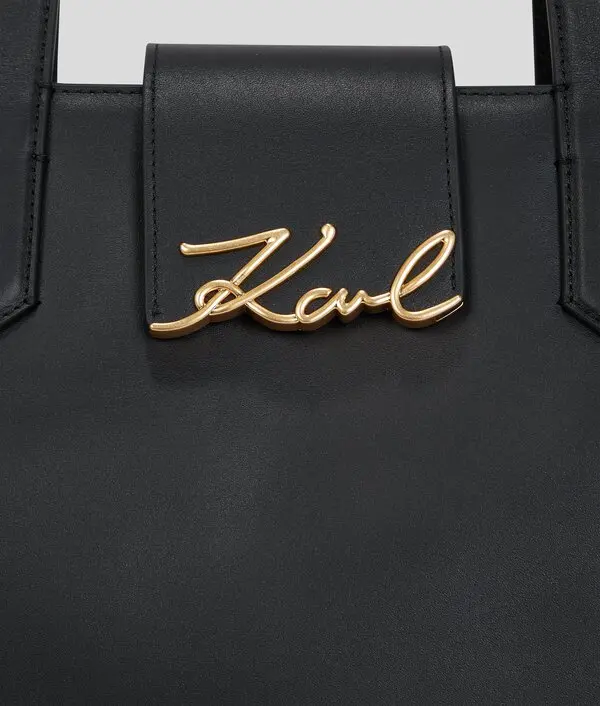 Karl Lagerfeld K/signature Medium Tote Bag In Smooth Black Cow Leather With Gold-tone Hardware
