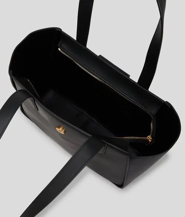 Karl Lagerfeld K/signature Medium Tote Bag In Smooth Black Cow Leather With Gold-tone Hardware