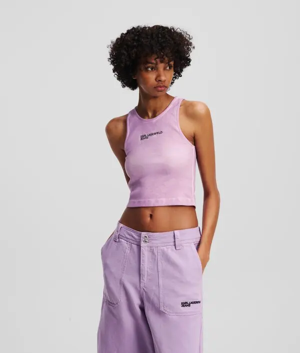 Karl Lagerfeld Washed Ribbed Cropped Tank Top