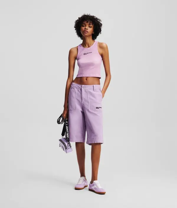 Karl Lagerfeld Washed Ribbed Cropped Tank Top