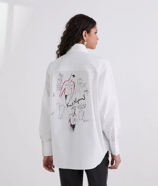 Karl Lagerfeld Poplin Shirt With Archival Sketches - White