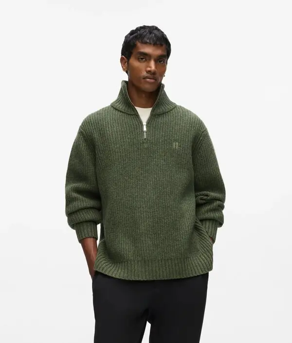 Karl Lagerfeld Half-zip Turtleneck Sweater In Lambswool - Thyme