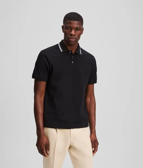 Karl Lagerfeld Contrast Piping Polo Shirt - Black