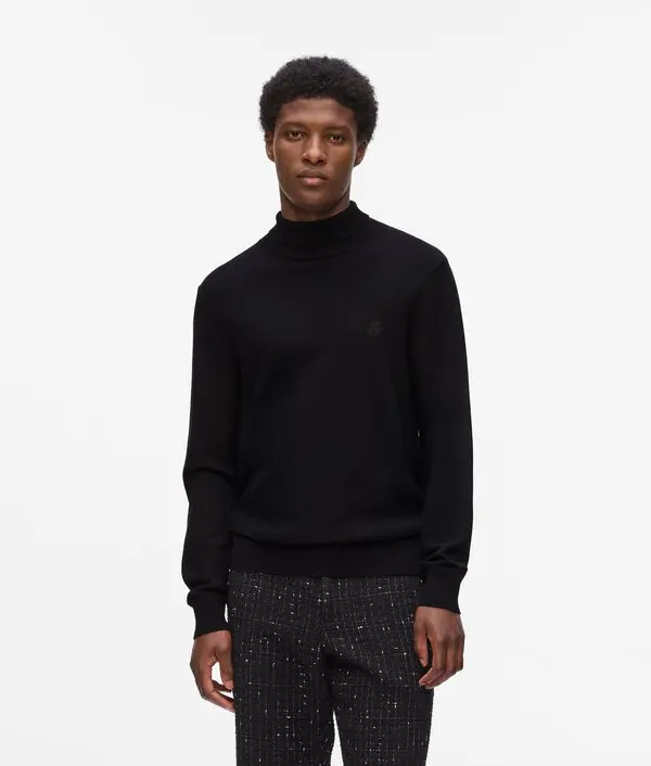 Karl Lagerfeld Viscose Blend Turtleneck Sweater With Kameo Embroidery - Black