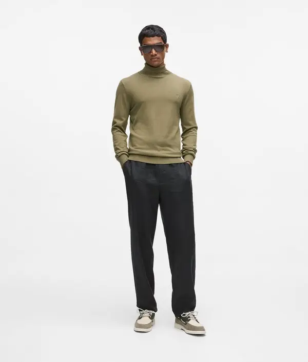Karl Lagerfeld Viscose Blend Turtleneck Sweater With Kameo Embroidery - Burnt Olive