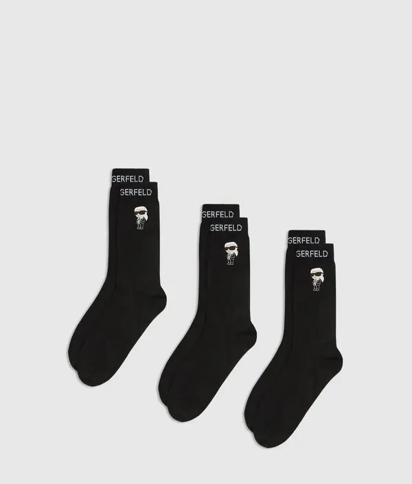 Karl Lagerfeld Ikon Artwork Crew Socks 3-pack - Black