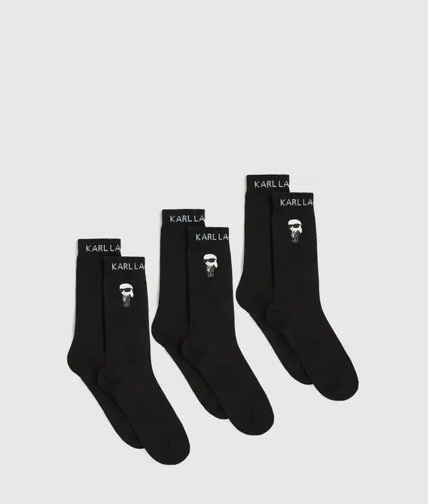 Karl Lagerfeld Ikon Artwork Crew Socks 3-pack - Black