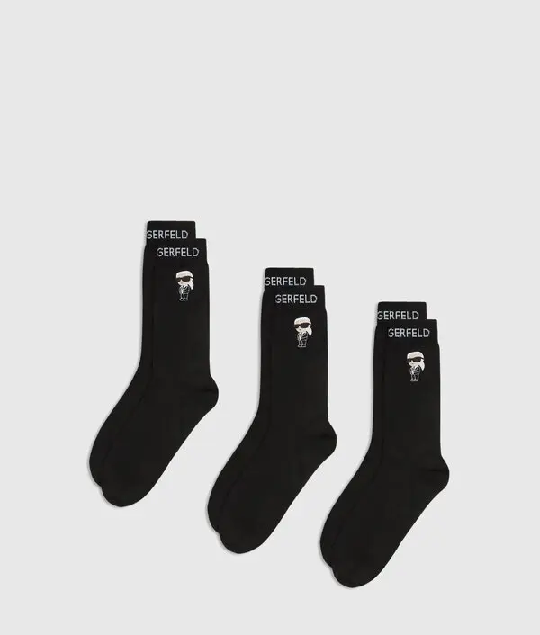 Karl Lagerfeld Ikon Artwork Crew Socks - Black