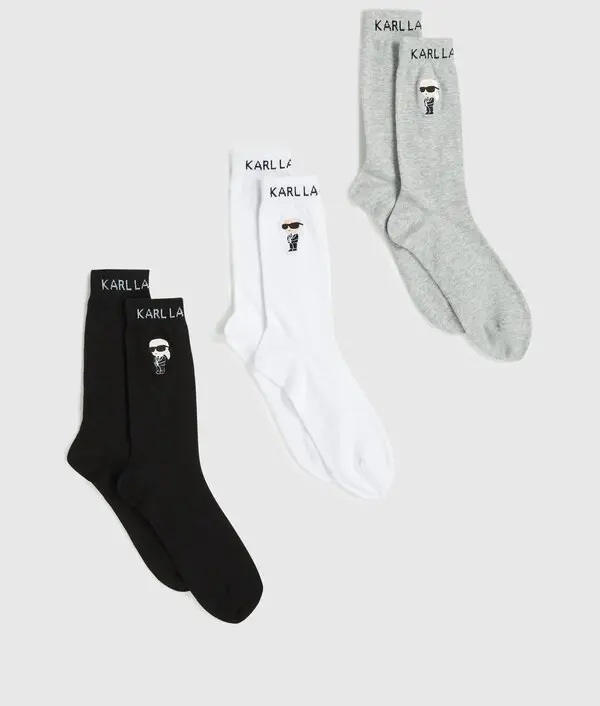 Karl Lagerfeld Ikon Artwork Crew Socks - Black/white/grey