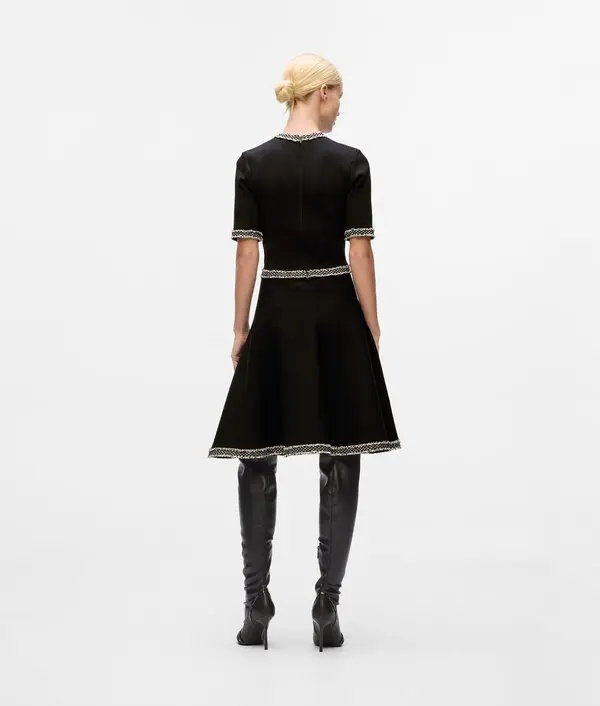 Karl Lagerfeld Bouclé Trimmed Fit-and-flare Knit Dress