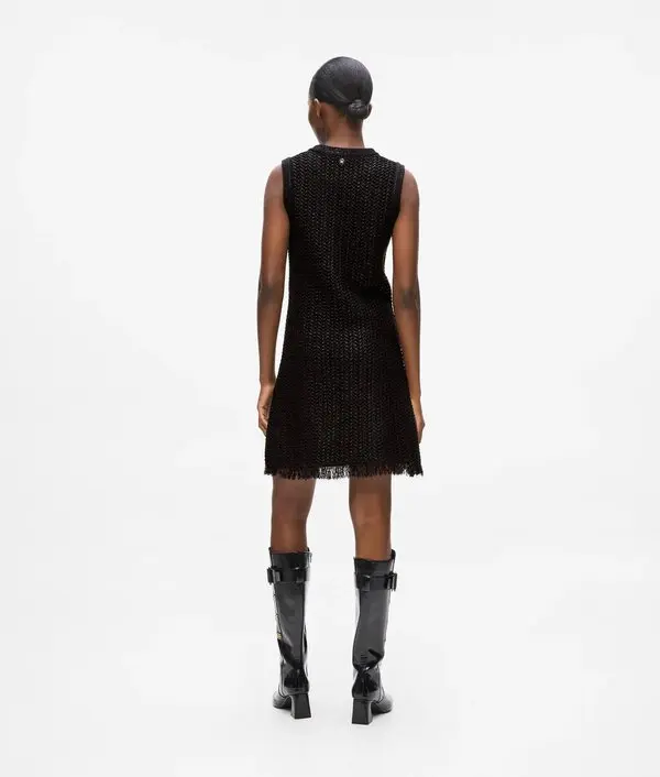 Karl Lagerfeld Sleeveless Textured Knit Midi Dress With Fringe Hem