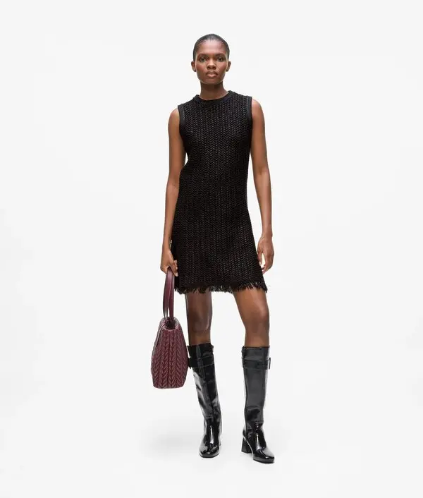 Karl Lagerfeld Sleeveless Textured Knit Midi Dress With Fringe Hem