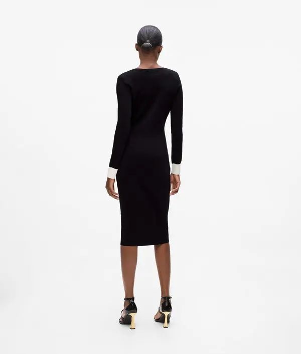 Karl Lagerfeld Knit Midi Dress With Signature Button Detail