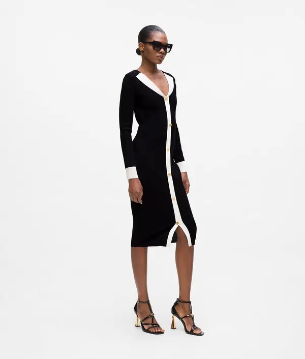 Karl Lagerfeld Knit Midi Dress With Signature Button Detail