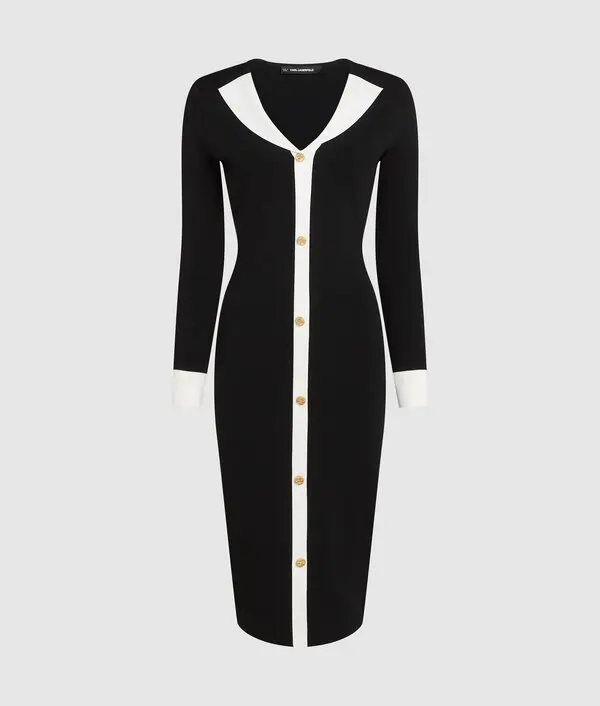 Karl Lagerfeld Knit Midi Dress With Signature Button Detail