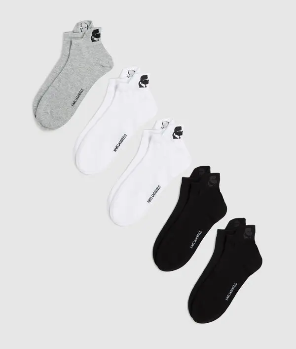 Karl Lagerfeld Kameo Embroidered Short Socks 5-pack - Black/white/grey