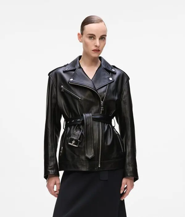 Karl Lagerfeld Leather Oversized Jacket - Black