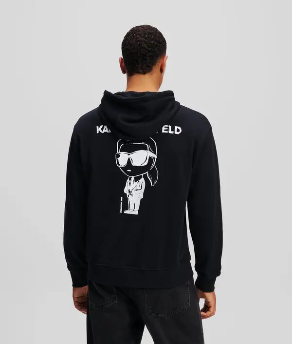Karl Lagerfeld Ikon Hoodie With Embroidered Motif - Black